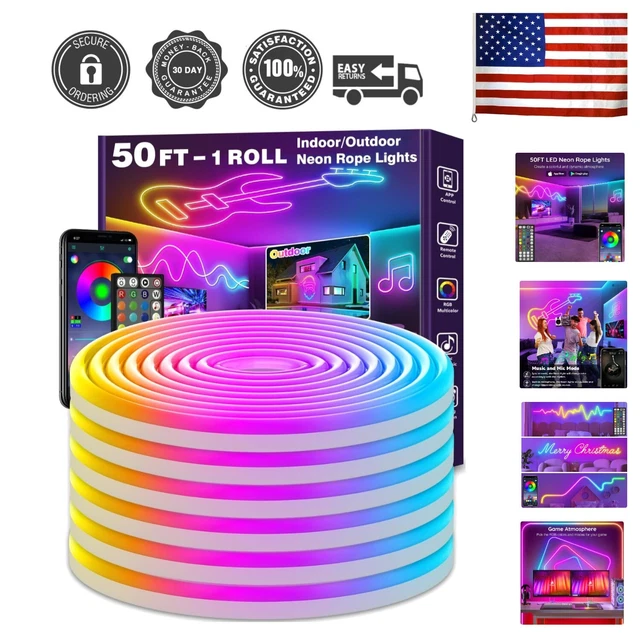 LED NEON ROPE Lights 50Ft,Control with App/Remote,Flexible Rope Lights ...