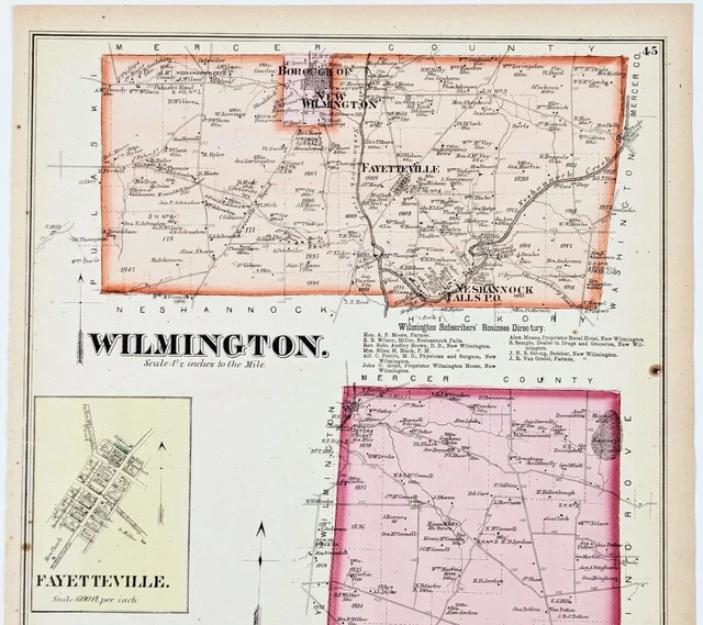 1872 WILMINGTON - WASHINGTON Township Plat Map PENNSYLVANIA Lawrence ...