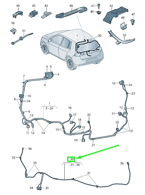 VOLKSWAGEN GOLF 5G MK7 Tailgate Wiring Cable Harness 5G0971175C NEW ...