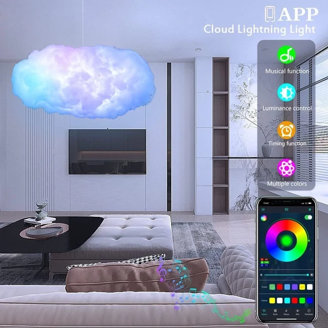 APP REMOTE CONTROL RGB Cloud Lightning Light LED Floating Cloud Pendant ...
