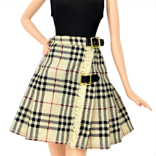 Barbie Burberry Plaid Pleated Skirt Golden Buckles Doll Clothes New £26