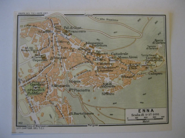 STAMPA ANTICA MAPPA PIANTA CARTA TOPOGRAFICA SICILIA ENNA 1940 C. EUR 7 ...