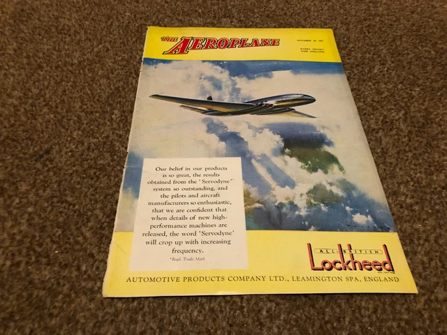 AC67 AEROPLANE MAGAZINE Cover Page 11X8 All British Lockheed Servodyne ...