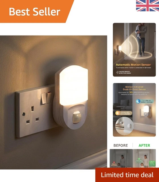 AUTOMATIC WARM WHITE LED Night Light with PIR Motion Sensor - Ideal for ...