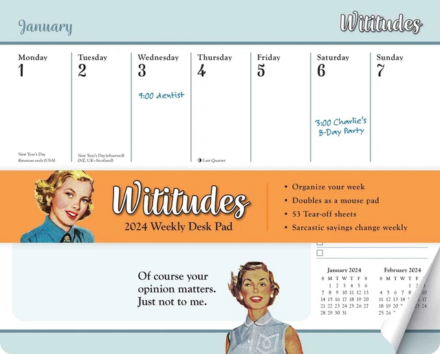 WITITUDES 2024 HEBDOMADAIRE Bureau Bloc Calendrier Par Wititudes,Neuf ...