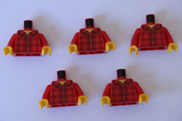 LEGO® MINIFIGURE TORSO Plaid Flannel Shirt Collar 5 Buttons Red Arms [5 ...