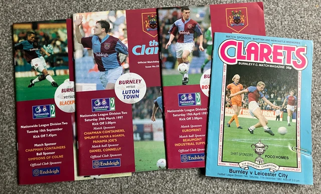 BURNLEY 4 X Home league programmes 1980's and 1990's plus one newspaper ...