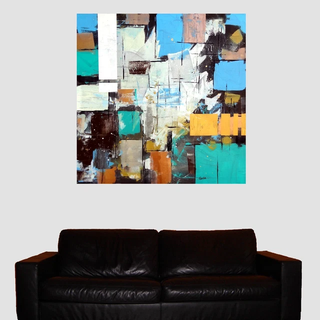 ORIGINAL XXL ACRYL Leinwand Modern Gemälde groß Bild schwarz weiß türkis gold EUR 99,00 ...