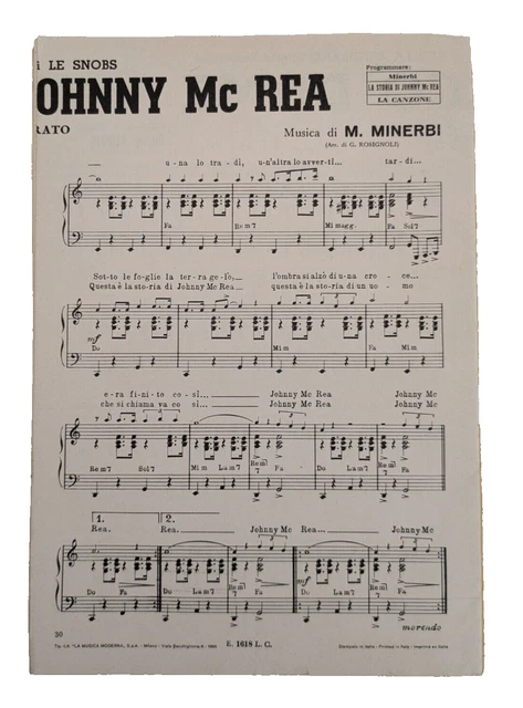 SPARTITO MUSICALE PIU' SCIOCCO DI ME e LA STORIA DI JOHNNY Mc REA Ed La ...