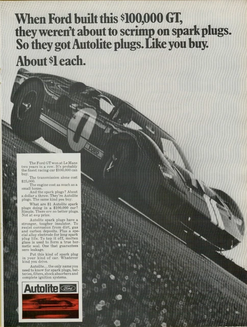 1968 AUTOLITE SPARK Plugs Ford GT40 Race Car Le Mans Winner #0 Vintage ...
