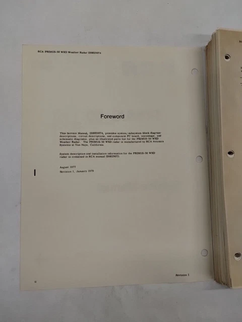 RCA PRIMUS-50 WXD Airborne Digital Weather Radar Service Manual ...