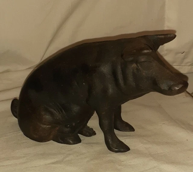 ANTIQUE CAST IRON Pig Sculpture Doorstop Bank Heavy Vintage Figure Farm ...