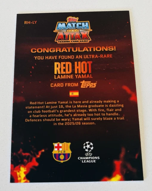 TOPPS MATCH ATTAX 2025/26 Lamine Yamal Red Hot Barcelona Ultra Rare ...