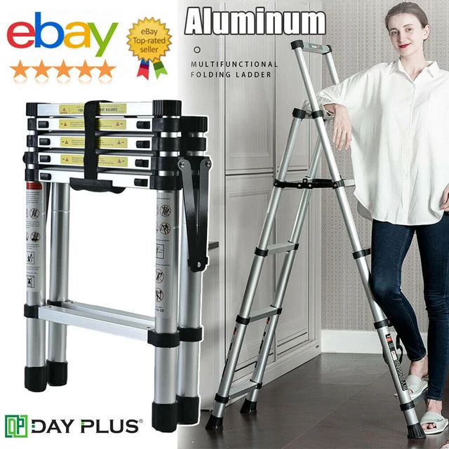 ALUMINUM TELESCOPIC EXTENSION Ladder Extendable Folding Multi-Use Step ...