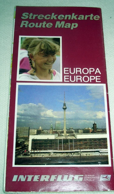 STRECKENKARTE ROUTE MAP INTERFLUG Europa GDR DDR Zeitgeschichte 1988 ...