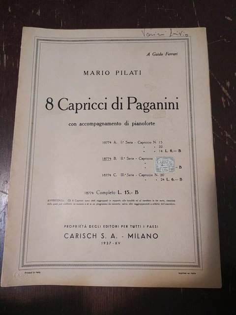 SPARTITO MUSICALE 8 Capricci Di Paganini Di Mario Pilati EUR 12,00 ...