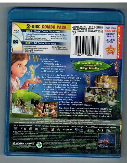 WALT DISNEY TINKER BELL and the Great Fairy Rescue 2-disc blu ray dvd ...