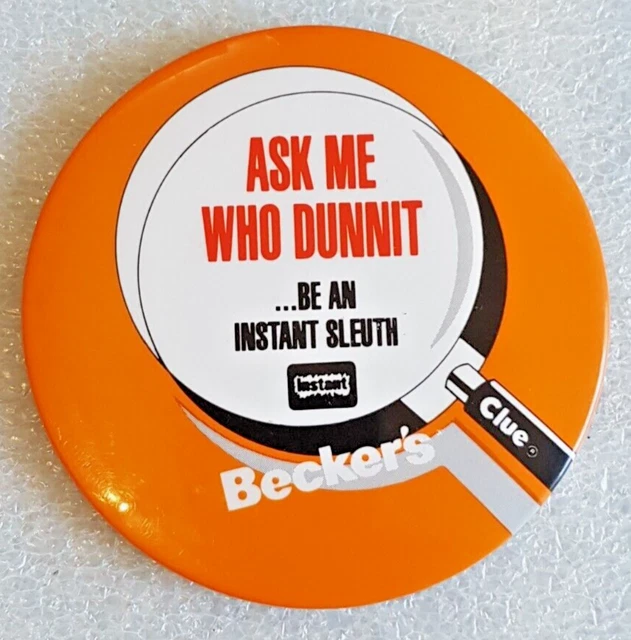 VINTAGE BECKER'S ASK Me Who Dunnit...Be An Instant Sleuth Clue Lapel ...