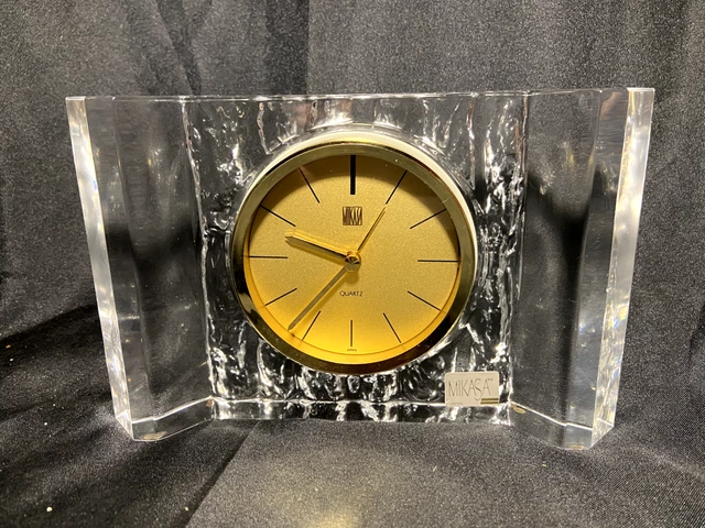 RARE MIKASA FROST Fire Hoya Crystal/Mantle/Desk/Shelf Clock W/ Alarm £ ...