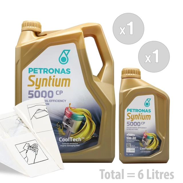 CAR ENGINE OIL Service Kit / Pack 6 LITRES PETRONAS Syntium 5000 CP 5W ...