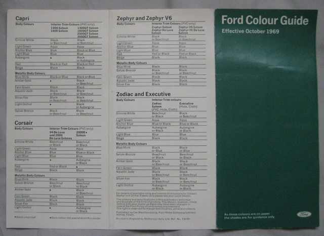 OCTOBER 1969 FORD Colour Guide Brochure Pub.No. FA 101 £6.99 - PicClick UK