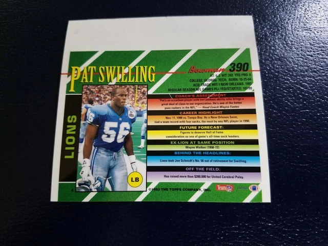 PAT SWILLING DETROIT Lions 1993 Bowman NFL PRÉ-IMPRESSION BLANC ÉPREUVE ...