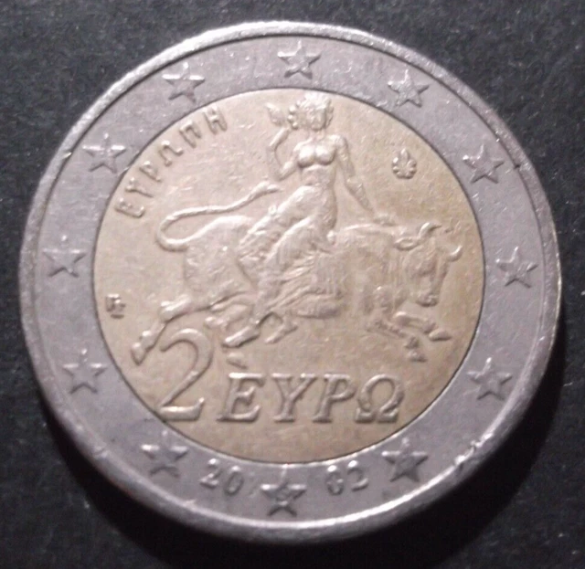 GRIECHENLAND SELTENE FEHLER 2002 2 Euro Münze mit ""S"" auf der unteren ...