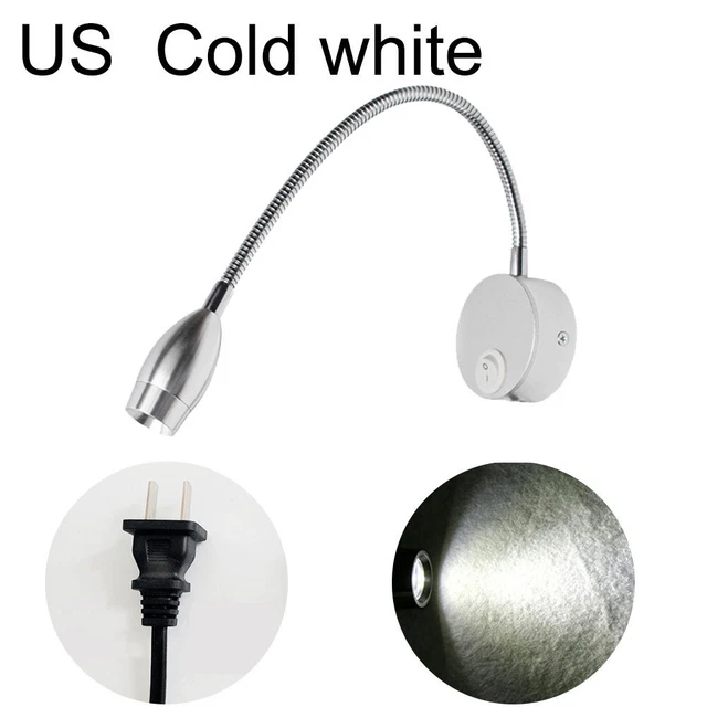 FLEXIBLE LED GOOSENECK Wall Mounted Night Reading Light Bedside Sconce ...