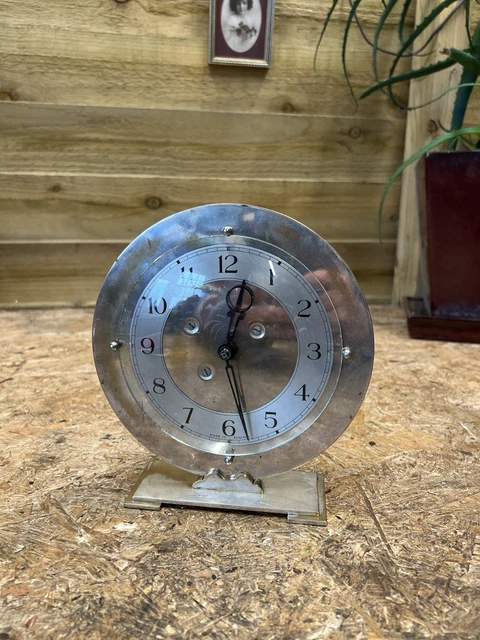 ART DECO MANTLE Clock Smith’s Chrome On Brass ABEC Platform Escapement ...