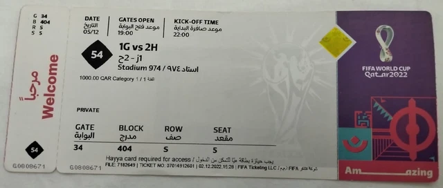 TOP TICKET STUB FIFA World Cup Qatar 2022 Brazil vs Korea Rep # Match ...