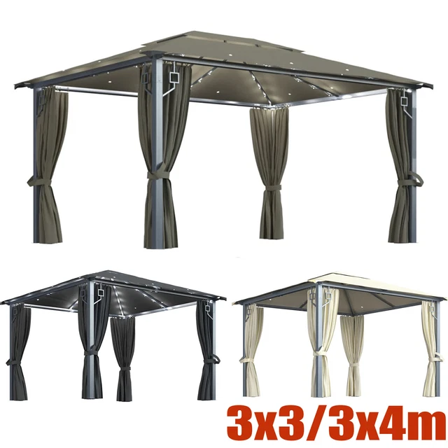 ALU GARTENPAVILLON LED Pavillon mit Vorhängen Partyzelt Gartenzelt ...
