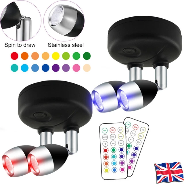 WIRELESS LED SPOTLIGHT RGB Colour Changing Puck Lamp Indoor Wall Lights ...