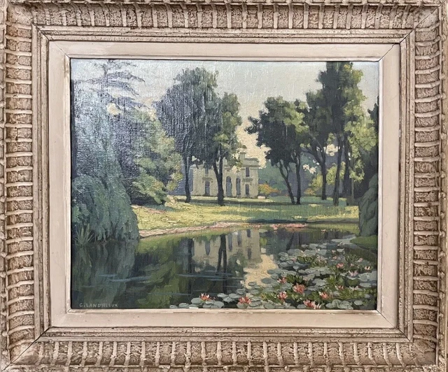 TABLEAU PEINTURE ANCIENNE G.Landrieux paysage aux nymphéas ...