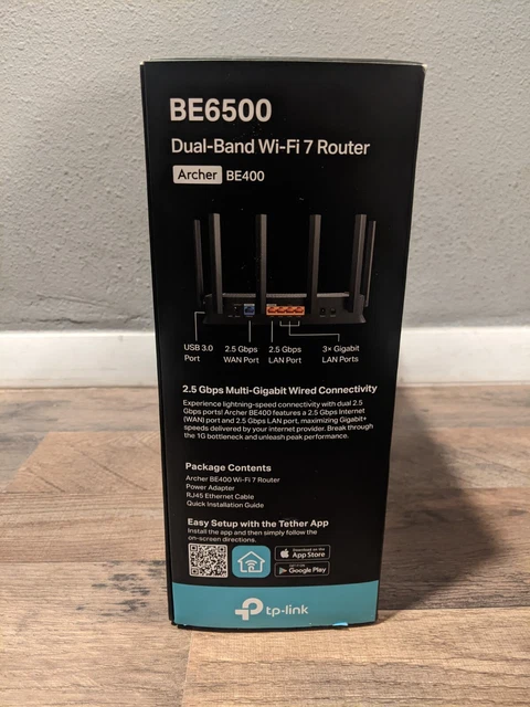 TP-LINK ARCHER BE400 BE6500 Dual Band WiFi 7 Router 2.5Gbps Ports MU ...