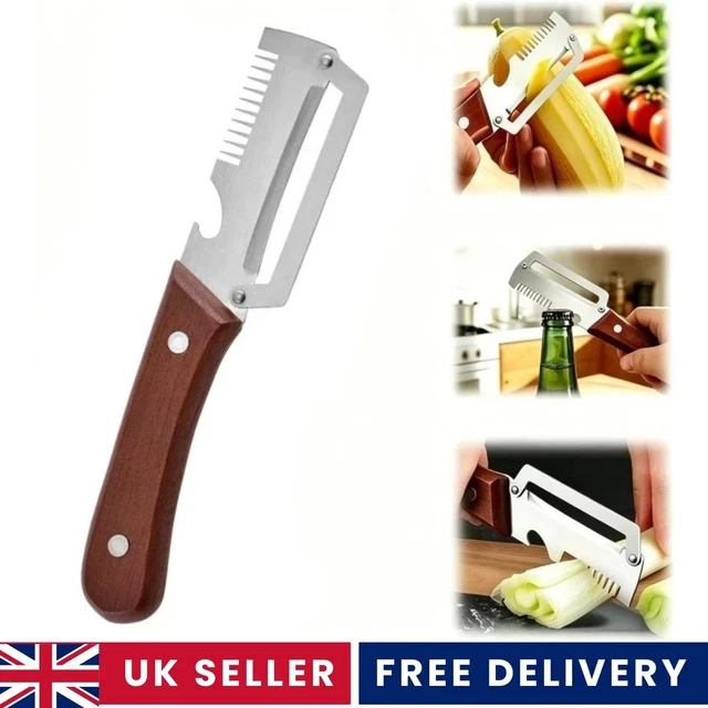 3 IN 1 Stainless Steel Vegetable Peeler Slicer Shredder Wooden Handle ...