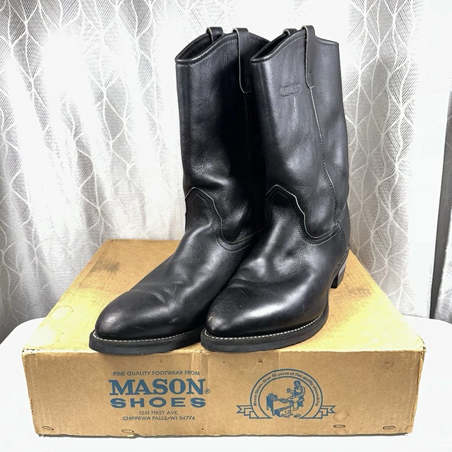 MASON WESTERN MENS’S Size 13 3E Black Leather Cowboy Biker Motorcycle ...