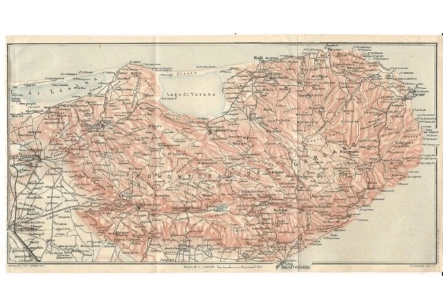 CARTA GEOGRAFICA ANTICA GARGANO Foggia Puglia TCI 1926 Antique old map ...