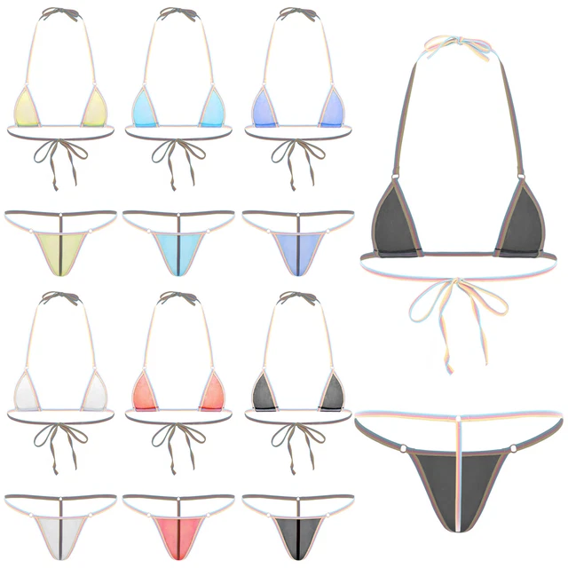 UK WOMEN'S SEXY See Through Micro Bikinis Set Mini Thong Swimwear ...