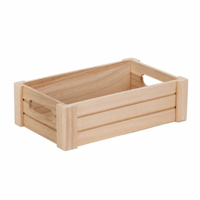 WOODEN STORAGE CRATE Lightweight Shallow Slatted Rectangular Home Gift ...