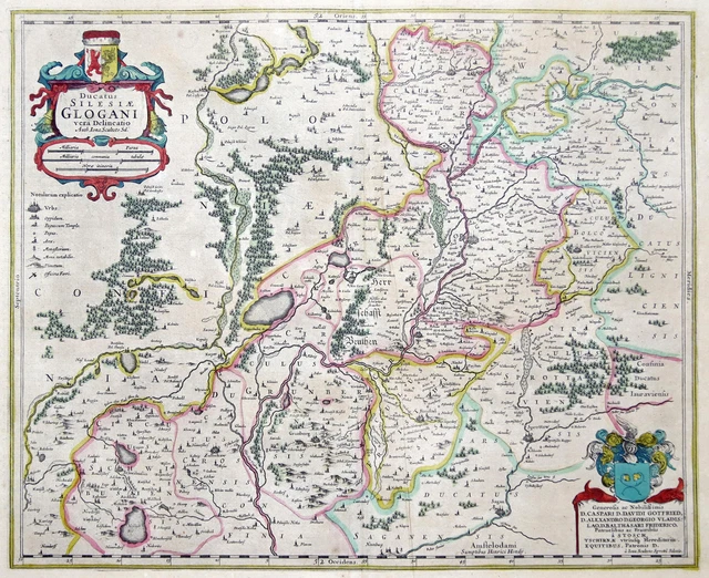 GLOGAU HERZOGTUM ORIGINALE Colorato Incisione Cartina Geografica ...