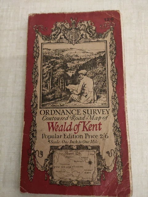 VINTAGE OS ORDNANCE Survey 1 Inch Map Sheet 126 Weald Of Kent c1921 £0. ...