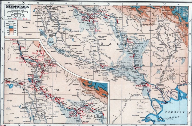 WW1 MAP PRINT Mesopotamia Turkey Persian Gulf British Turkish Lines ...