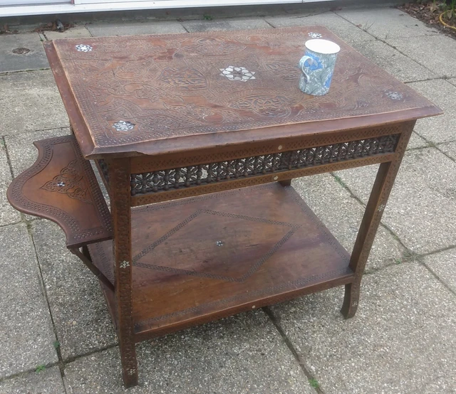 ANTIQUE MIDDLE-EASTERN/ISLAMIC TABLE, ornate Arabic calligraphy carving ...