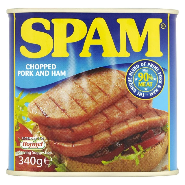 VIANDE EN BOÎTE Spam Porc Et Jambon Hachés Pork And Ham Emballage 340 G ...