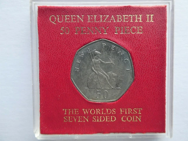 WORLDS FIRST SEVEN Sided Coin 50 Pence Piece 1969 In Presentation Case ...