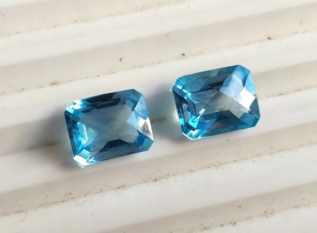 TOPAZE BLEU SUISSE Checker Board Octogone Assortis Paire 10x8 MM ...
