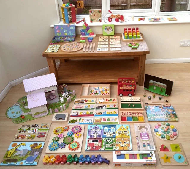 VERY LARGE WOODEN toy bundle Montessori preschool home education ...