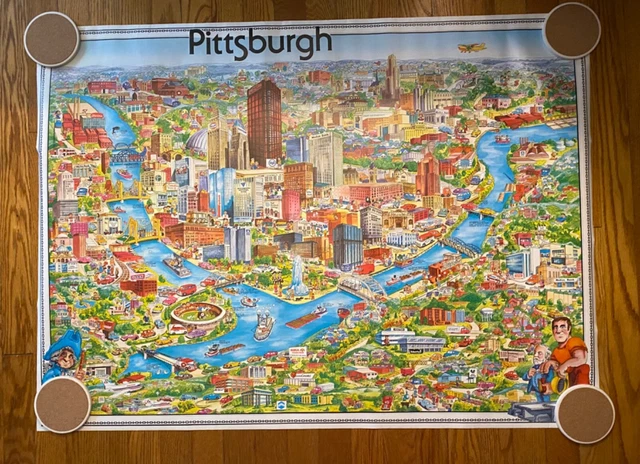 ORIGINAL 1978 PITTSBURGH City Caricature Print Map By Archar Inc ...