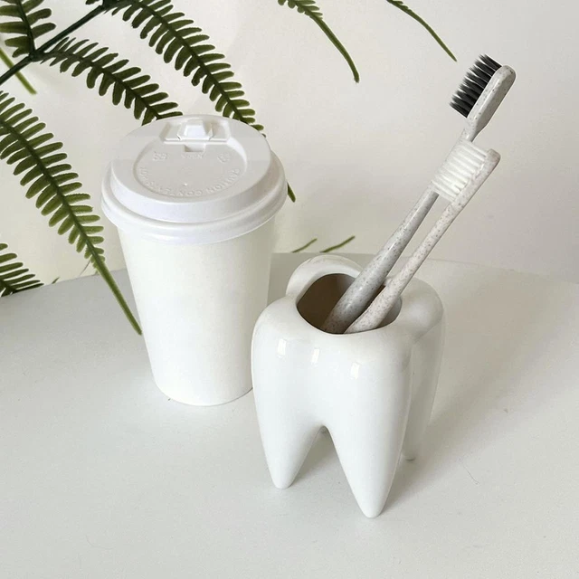 FUNNY TOOTH SHAPE Ceramic Pen Pencil Pot Holder Storage Organi Desk {γ ...