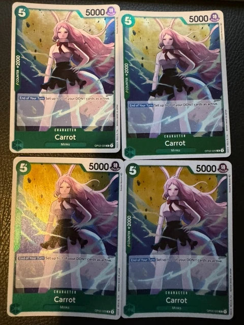 ONE PIECE CARD GAME OP02-029 Rare Carrot English 4x Playset play set NM ...